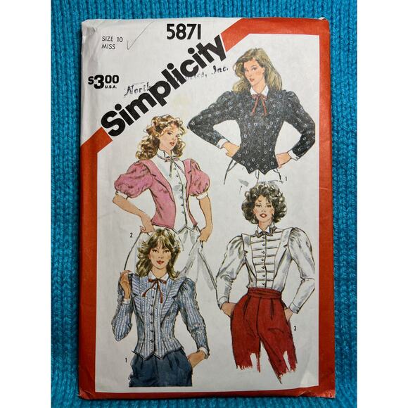 Vintage | Office | Simplicity Pattern 587 Blouse Lapels Puff Leg Of ...